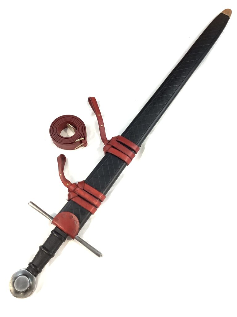 Komtur Arming Sword with Black Scabbard/Red Belt - Sharp!! - HEMA Supplies