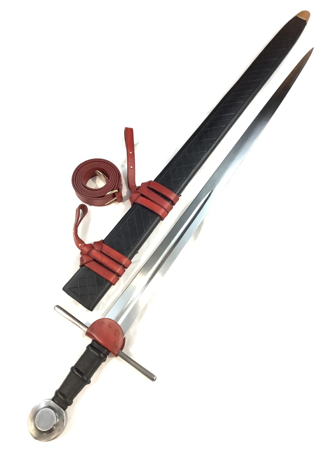 Komtur Arming Sword with Black Scabbard/Red Belt - Sharp!! - HEMA Supplies