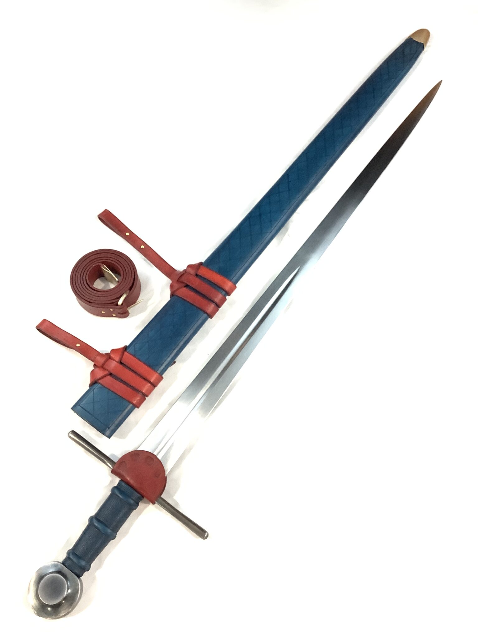 Komtur Arming Sword with Blue Scabbard/Red Belt - Sharp!! - HEMA Supplies
